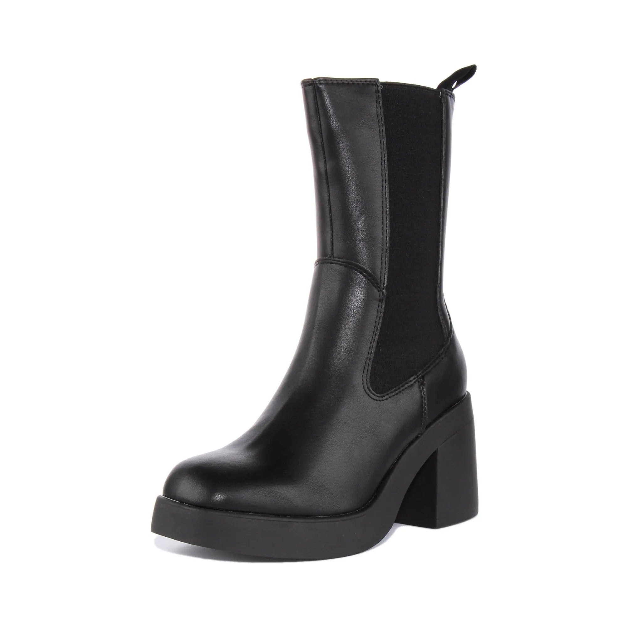 Womens High Chelsea Block Heel Zip Ankle Boot In Black – DANPIT.