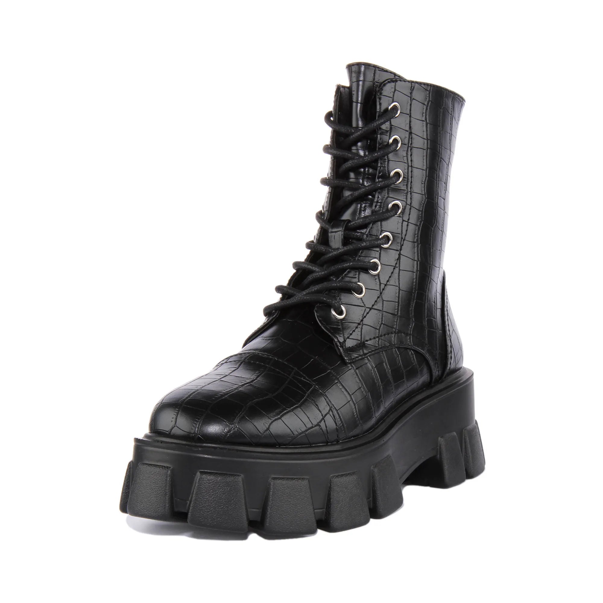 Womens Lace Up Oxford Toe Croc Effect Ankle Boot – DANPIT.